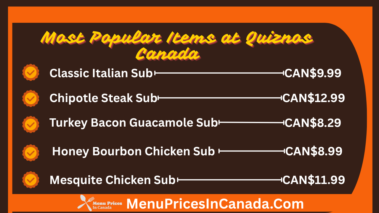 Quiznos Menu With Prices In Canada 2026 Update